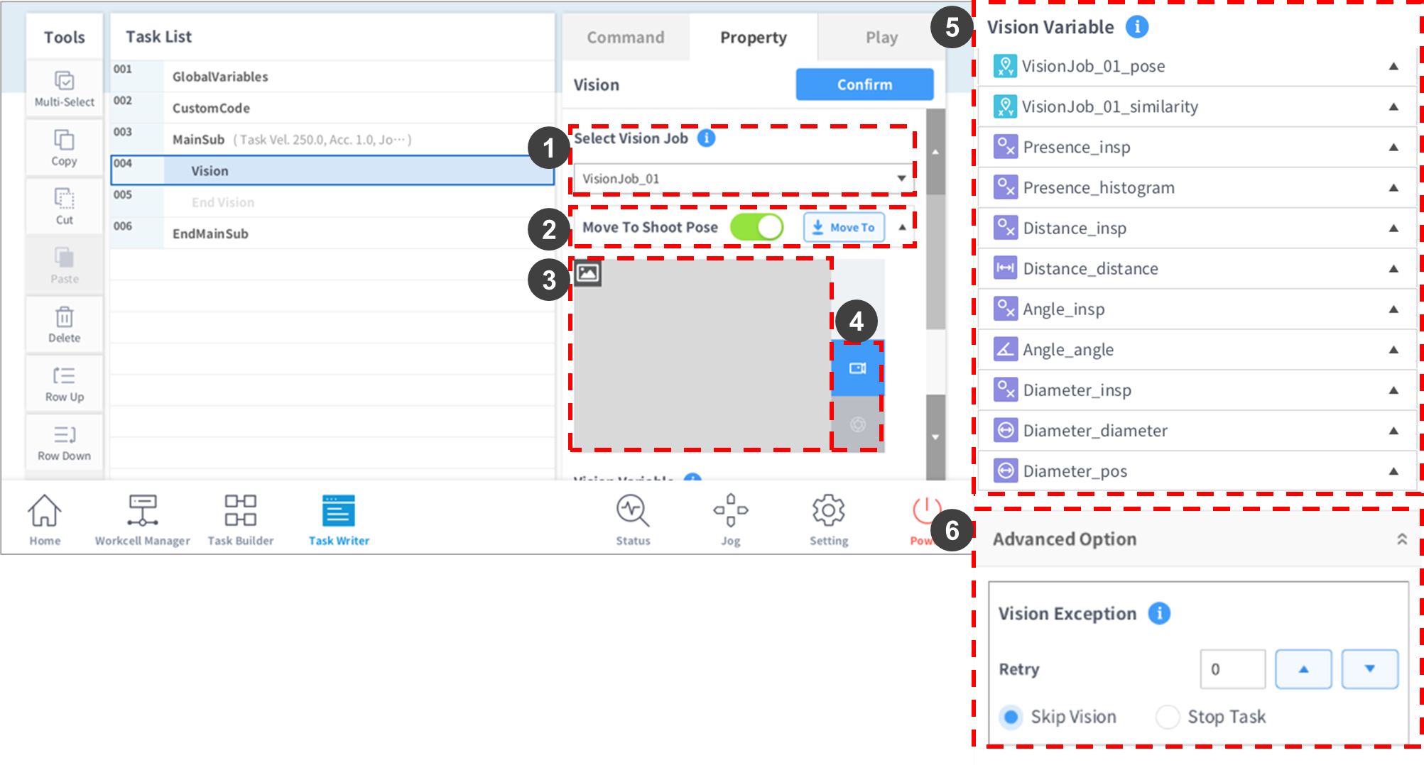 Vision Command Setting Options