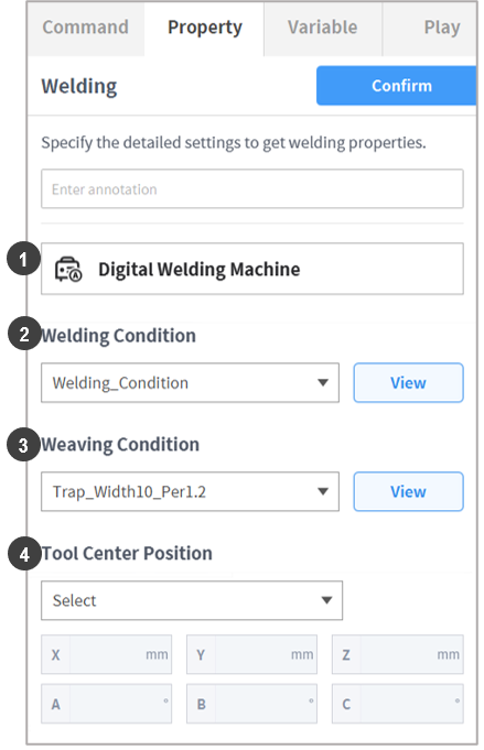 Welding Command Property Settings
