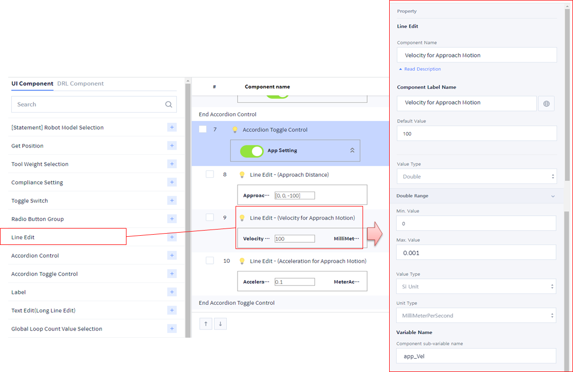 Approach/Retract Motion Setting - Velocity