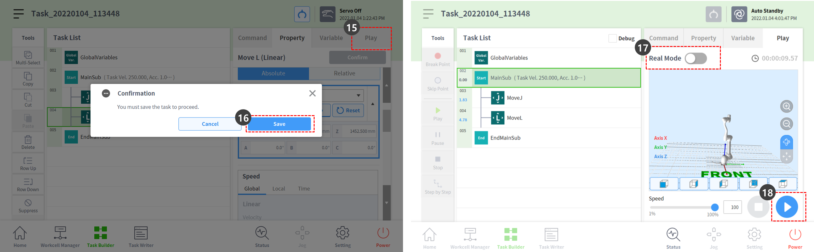 MoveJ/MoveL コマンドのサンプルを試してみてください